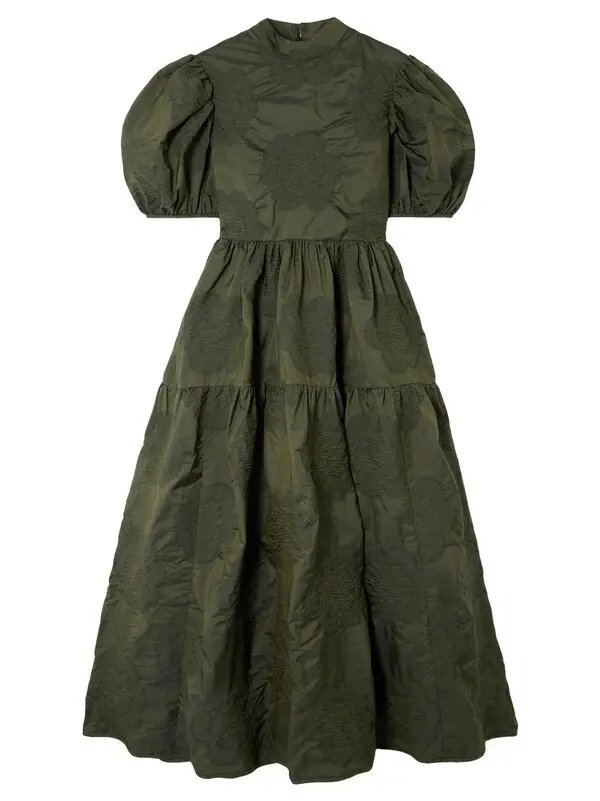 Cecilie Bahnsen Kelly Tiered Matelassé-taffeta Midi Dress - Green