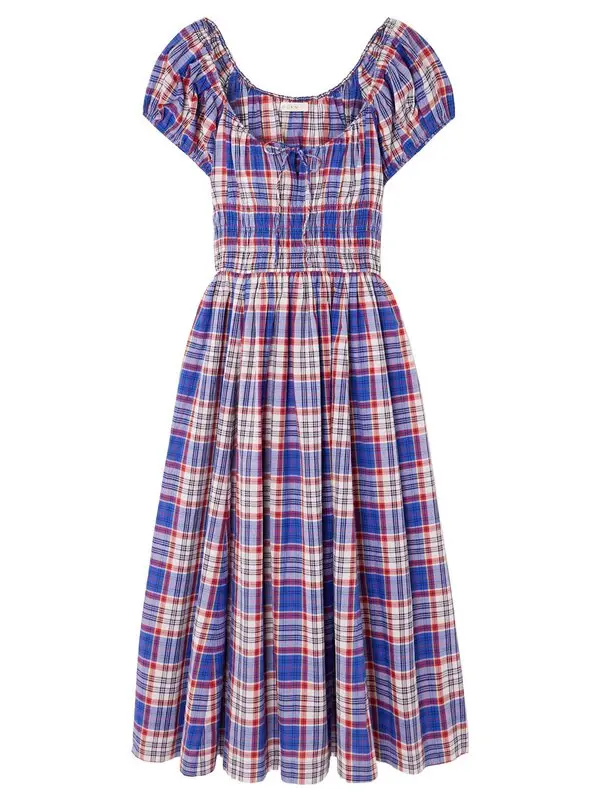 DÔEN Quinn Checked Cotton-poplin Midi Dress - Blue