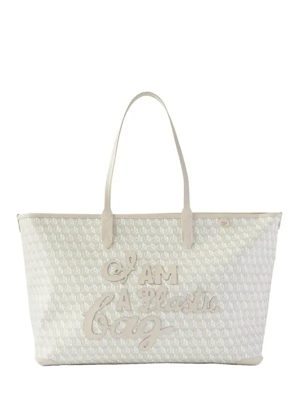 ANYA HINDMARCH I Am A Plastic Bag Leather-trimmed Tote - Neutrals