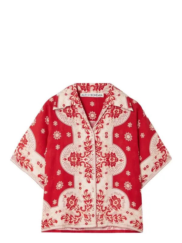 Alix Of Bohemia Stevie Printed Linen Shirt - Red
