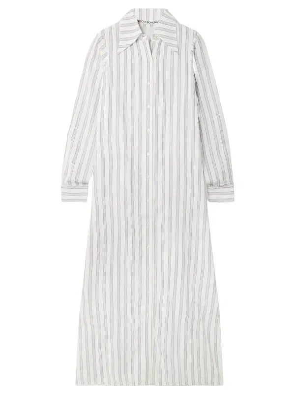 Alix Of Bohemia Lotte Striped Maxi Shirt Dress - White