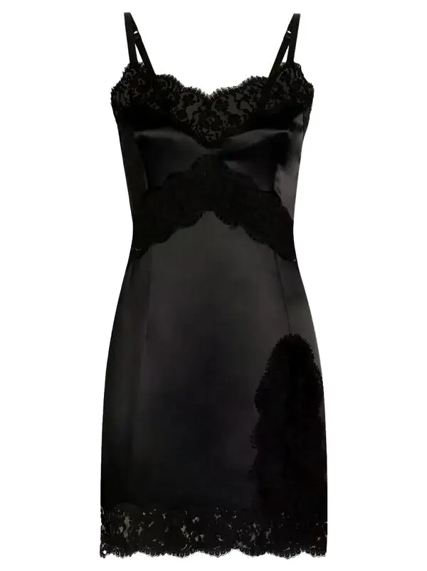 Dolce & Gabbana Lace-trimmed Satin Slip Mini Dress - Black