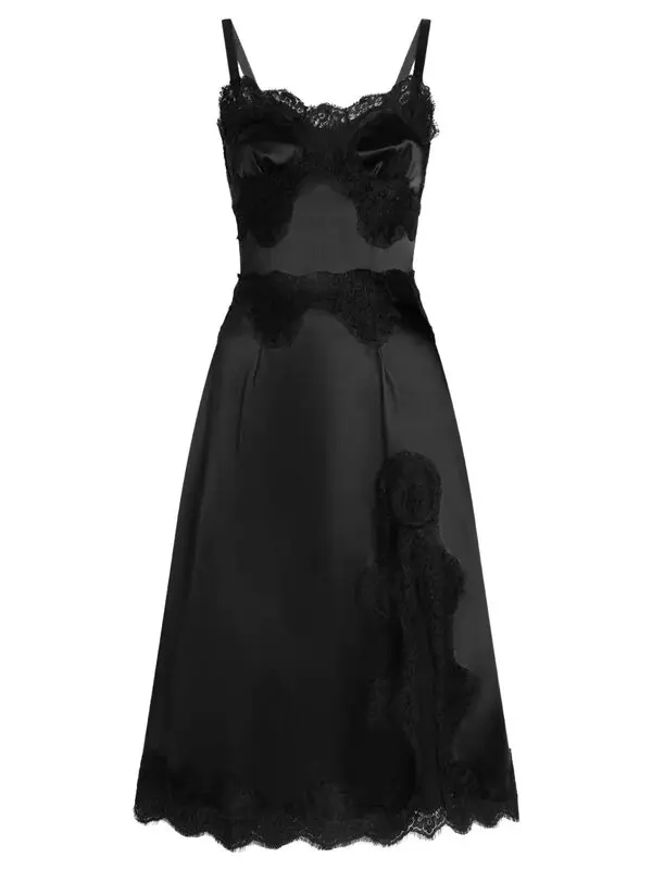 Dolce & Gabbana Lace-embellished Satin Dress - Black