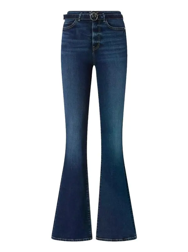 Pinko Embroidered Flare Jeans With Belt - Blue