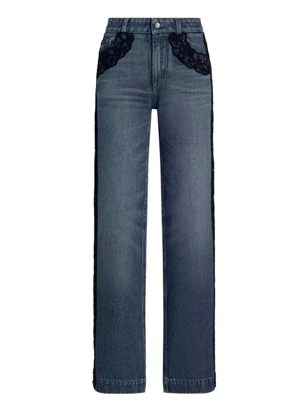 Dolce & Gabbana Lace Paneled Straight Leg Jeans - Blue