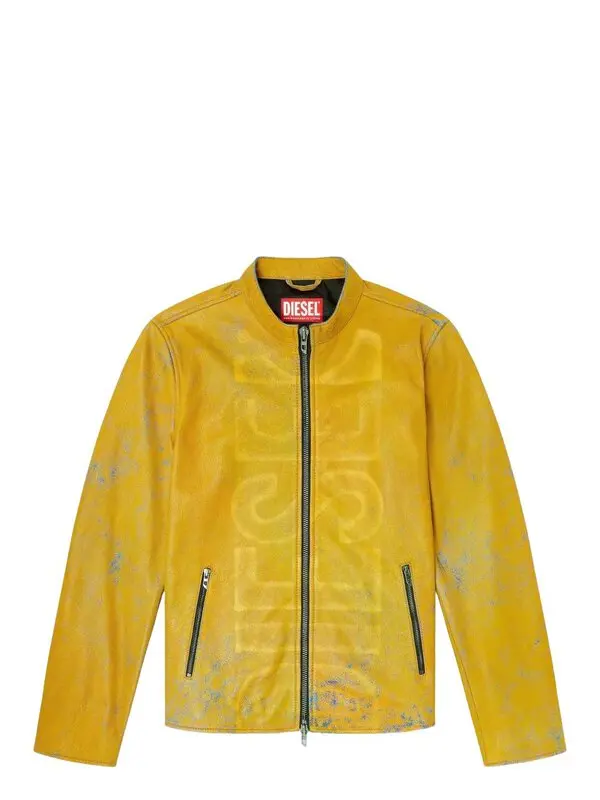 Diesel L-evert-a Leather Zip-front Jacket - Yellow