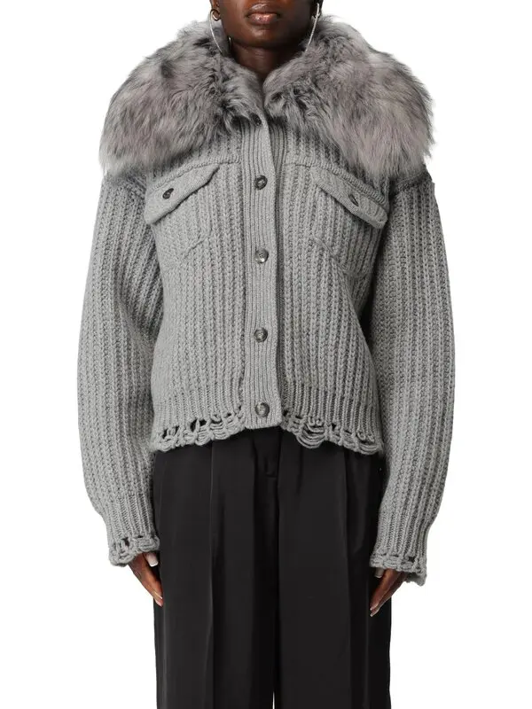 Blumarine Fur Collared Sweater - Grey