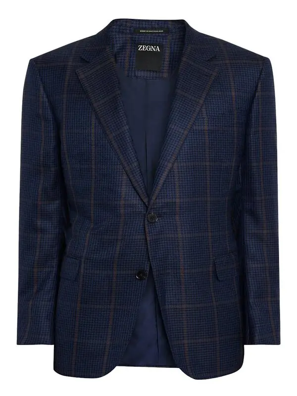 Zegna Cashmere & Silk Houndstooth Check Sport Coat - Blue Navy Check