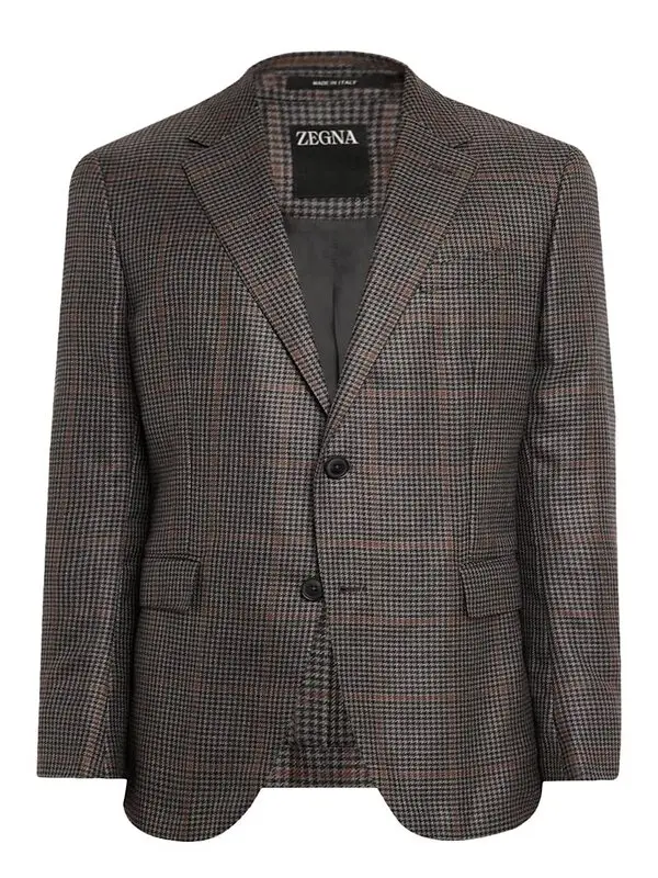 Zegna Cashmere And Silk Houndstooth Sport Coat - Dark Grey