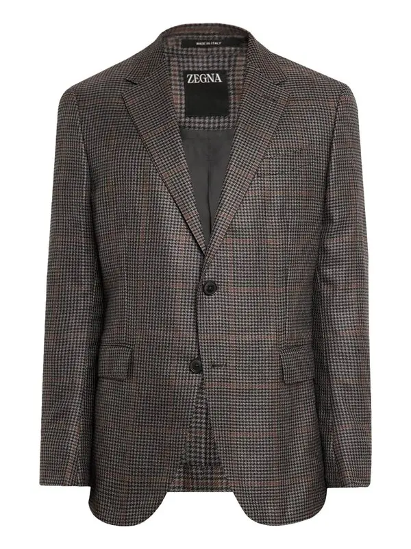 Zegna Cashmere & Silk Houndstooth Check Sport Coat - Dk Gry Ck