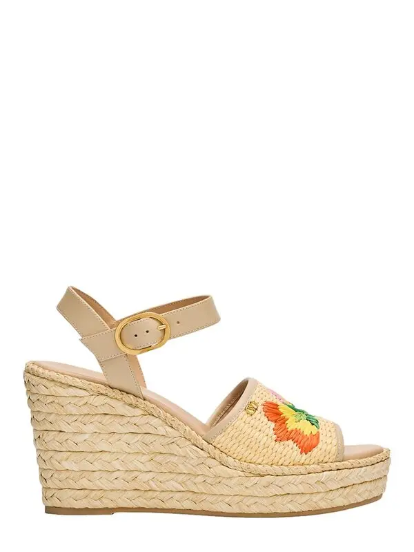 Valentino Garavani Bribri Raffia Flower Wedge Espadrille Sandals - Naturale