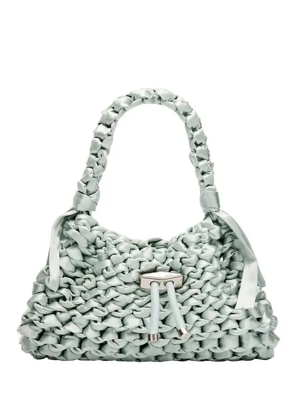 JIMMY CHOO Cinch Small Woven Top-handle Bag - Light Verde/antique Silver