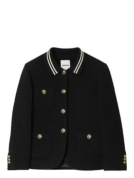 Sandro Stripe-collar Tweed Jacket - Black