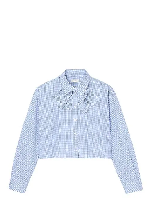 Sandro Bow-collar Cropped Shirt - Ciel / Blanc