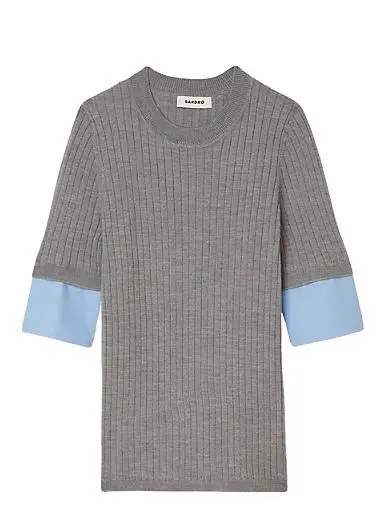 Sandro Cropped Wool And Cashmere-blend Jumper - Grey