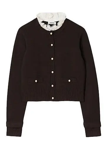Sandro Ruffled-collar Wool-blend Cardigan - Brown