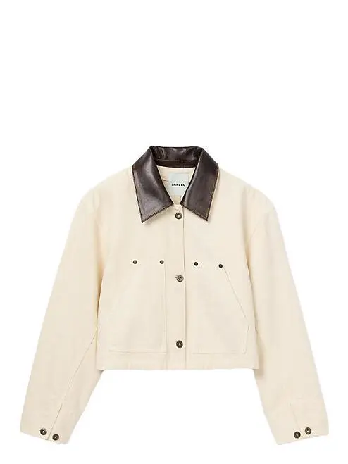 Sandro Contrast-collar Cotton Workwear Jacket - Ecru