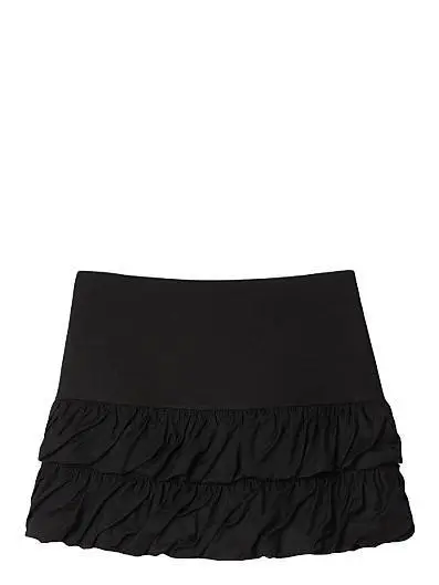 Sandro Woven Mini Skirt With Ruffle Detail - Black