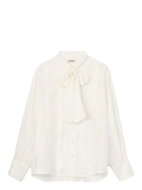 Sandro Lavallière-tie Long-sleeve Silk Blouse - Ecru