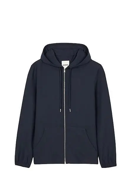 Sandro Zip Tech-knit Jersey Hoodie - Navy Blue