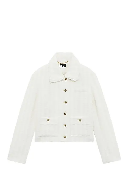 The Kooples Collared Crop Tweed Jacket - Ecru