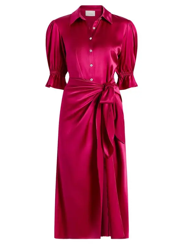 Cinq À Sept Fabbie Gathered Silk Shirtdress - Pink Garnet
