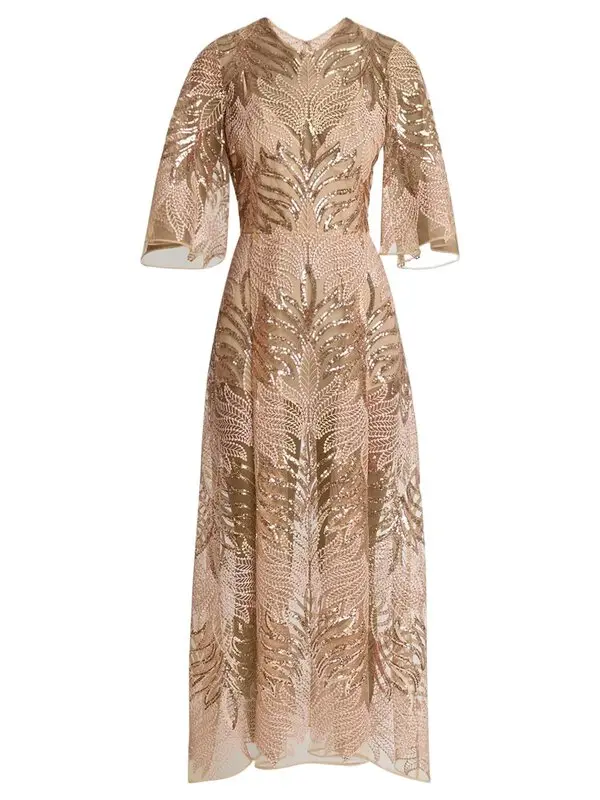 Elie Saab Sequin-embroidered Tulle Midi Dress - Shadow Rose
