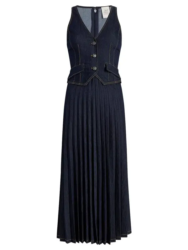 Cinq À Sept Esther Pleated Denim Midi Dress - Indigo