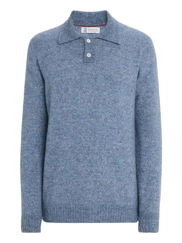 Brunello Cucinelli Wool Blend Melange Polo Sweater - Cloud