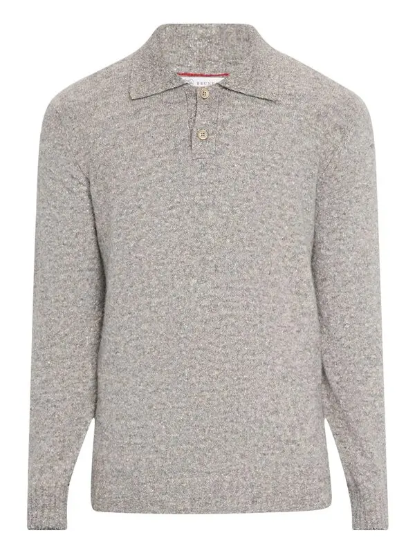 Brunello Cucinelli Wool Blend Melange Polo Sweater - Medium Grey