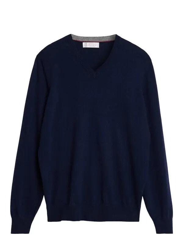 Brunello Cucinelli Cashmere V-neck Sweater - Navy