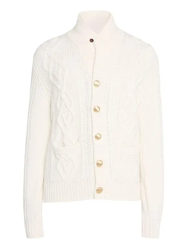 Brunello Cucinelli Cashmere Cable Knit Shawl Collar Cardigan - Panama