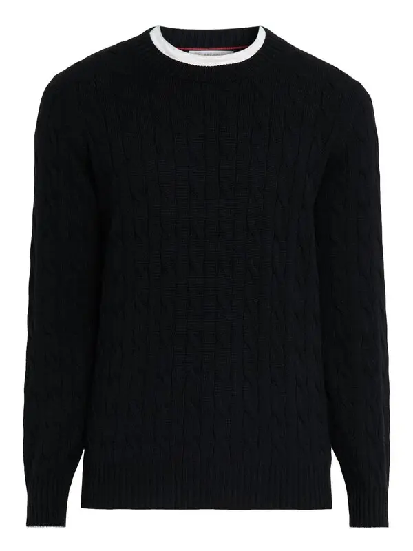 Brunello Cucinelli Cashmere Cable Knit Crewneck Sweater - Black