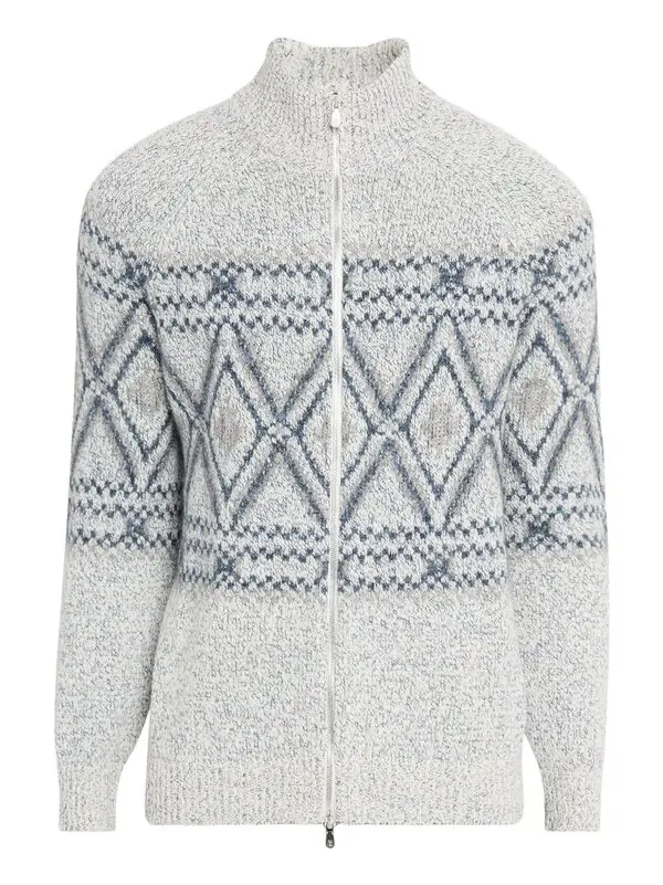 Brunello Cucinelli Fair Isle Alpaca-blend Zip Cardigan - Acru And Blue