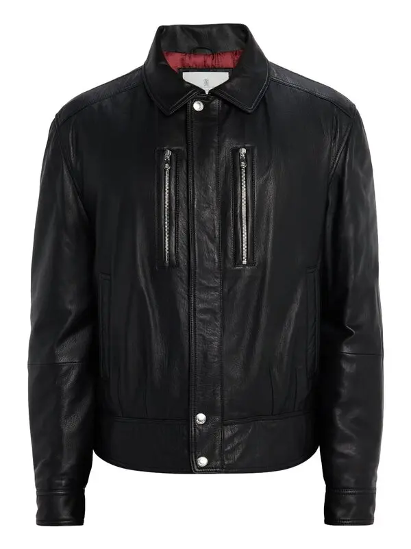 Brunello Cucinelli Leather Full-zip Bomber Jacket - Black