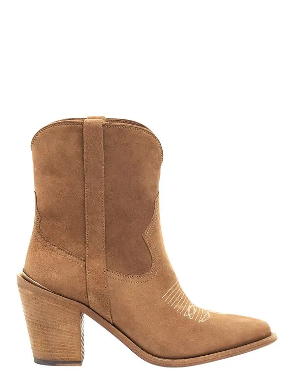 Partlow Leigh Anne Suede Western Ankle Booties - Brown