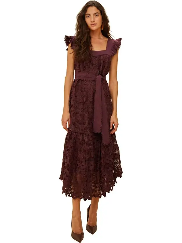 Farm Rio Pineapple Guipure Lace Midi Dress - Brown