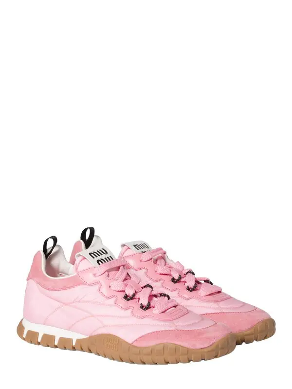 Miu Miu Tyre Technical Fabric And Suede Sneakers - Pink