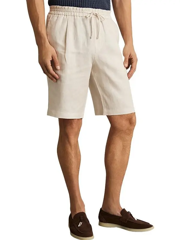 REISS Linen Drawstring 9.8" Shorts - Stone