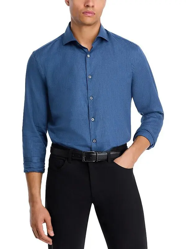Canali Tonal Herringbone Weave Sport Shirt - Blue