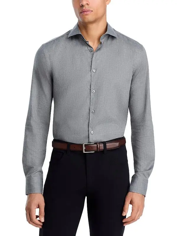 Canali Tonal Herringbone Weave Sport Shirt - Grey