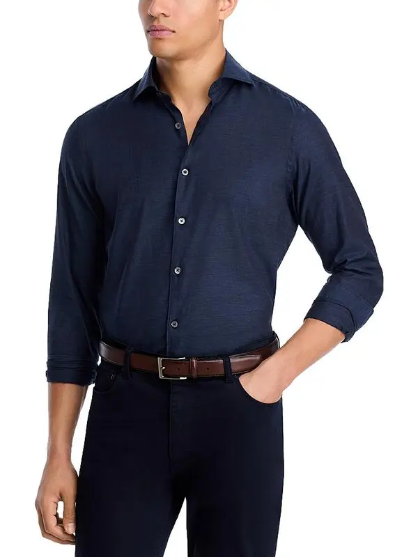 Canali Tonal Herringbone Weave Sport Shirt - Navy