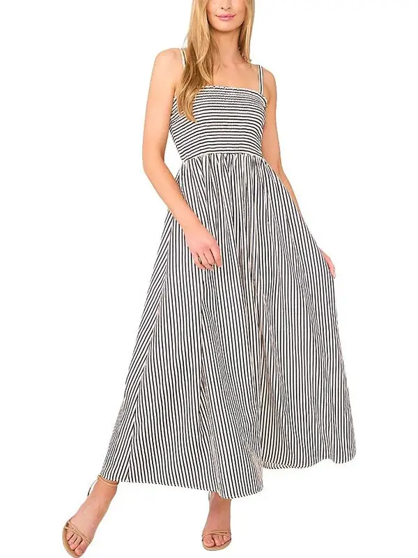 CECE DUPRAZ Striped Smocked Maxi Dress - Classic Navy
