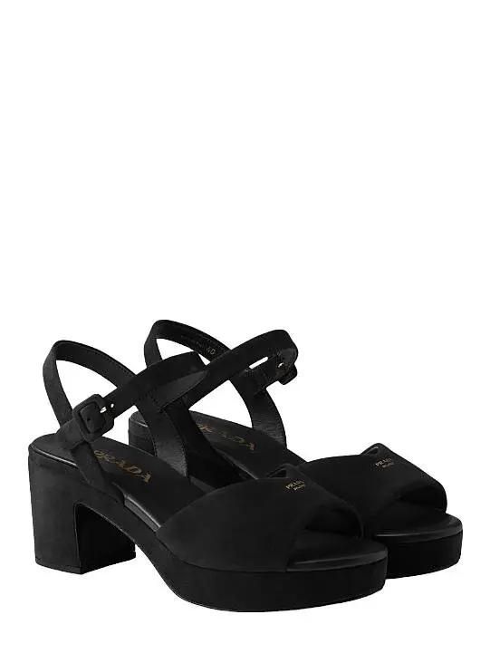 Prada Padded Suede Sandals - Black
