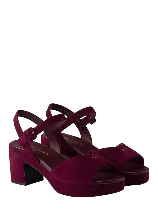 Prada Padded Suede Sandals - Burgundy