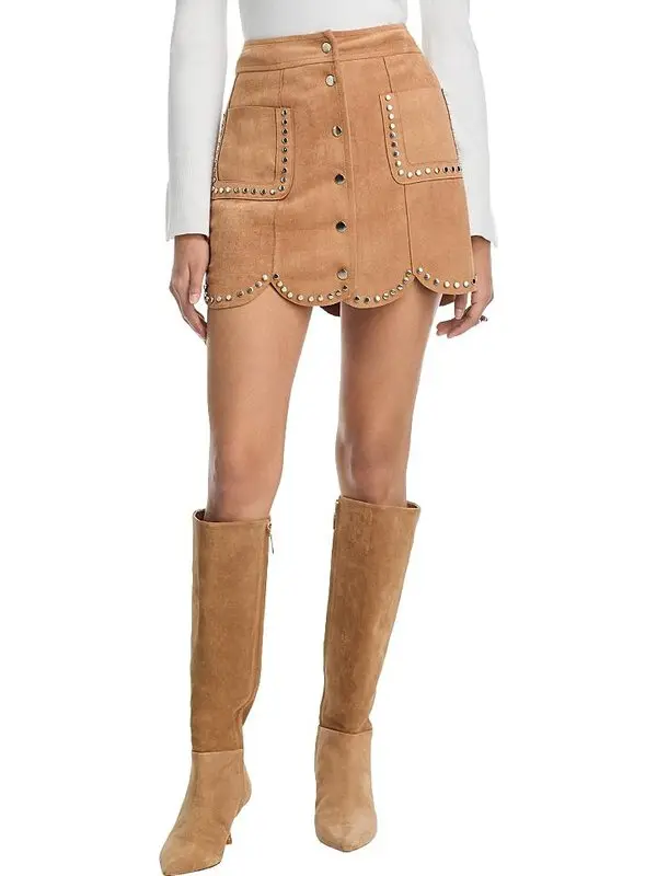Aqua Faux Suede Mini Skirt - Tan
