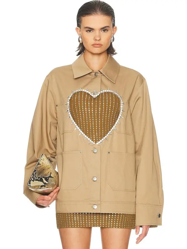 AREA Crystal Heart Cutout Cargo Jacket - Tan