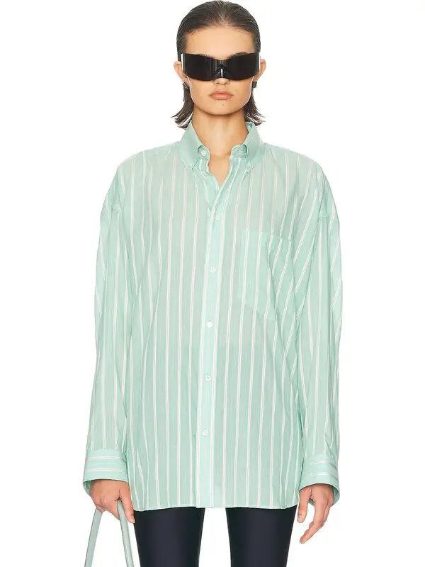 Balenciaga Long Sleeve Cocoon Shirt - Green & White