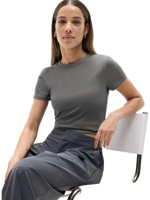 Athleta Signature Ribbed Crop Tee - Shadow Grey