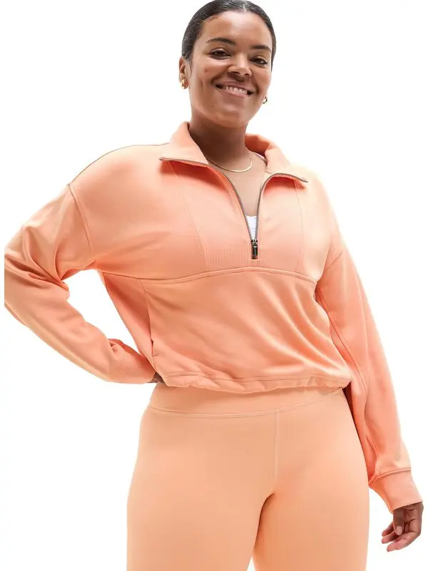 Athleta Seasoft Rib Quarter Zip Popover - Papaya